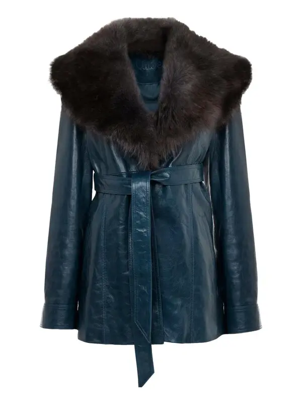 Chloé Short Leather Coat With Fur Collar - Black