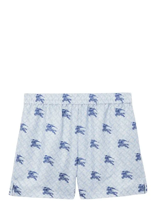 Burberry Silk Twill Knee-length Shorts With Monogram And Equestrian Knight Print - White