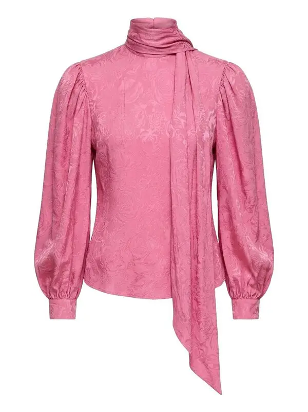 Gucci Ribbon Twill Shirt With Puff Sleeves - Pink