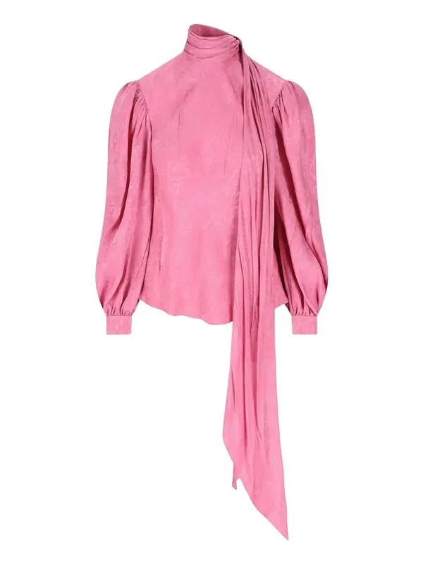 Gucci Ribbon Twill Shirt With Puff Sleeves - Pink