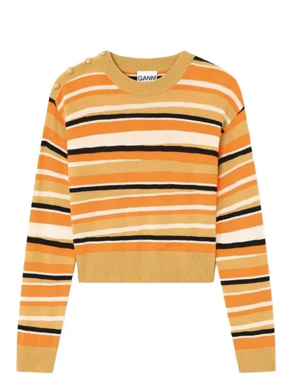 GANNI Striped Cashmere Jumper With Button Detail - Multicolor