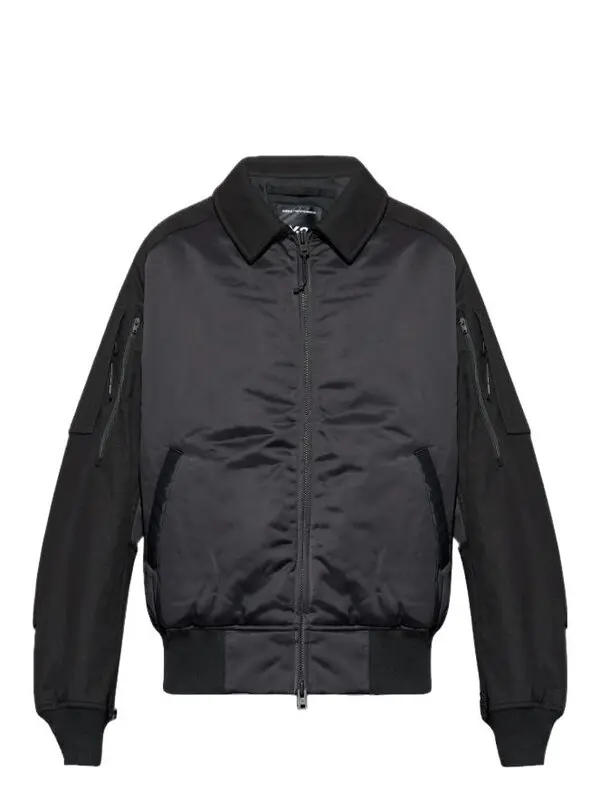 Y3 Contrast Panel Zip-up Bomber Jacket - Black