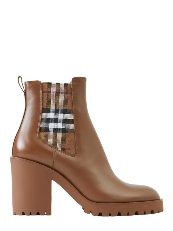 Burberry Checked Panel Ankle Boots - Brown