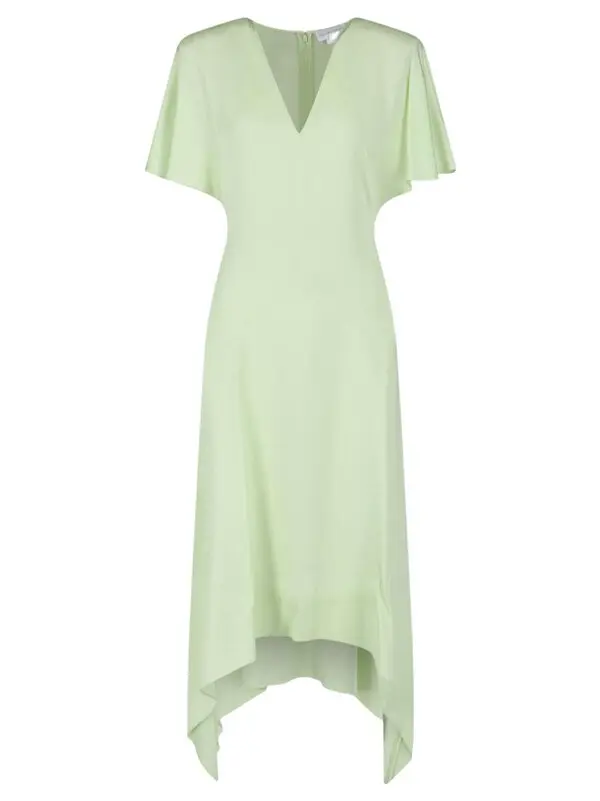 Stella McCartney V-neck Satin Dress With Short Sleeves And Fitted Waist - Green