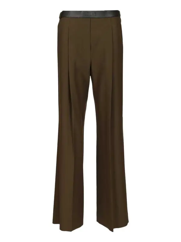 Loewe Pleated Detail Trousers With Embossed Logo Belt - Khaki Green