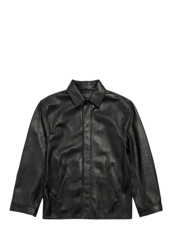 Balenciaga Leather Collared Button-up Jacket - Black