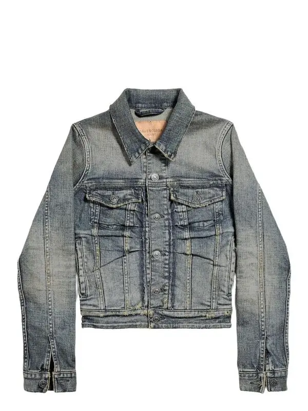 Balenciaga Ruched Distressed Denim Jacket - Blue