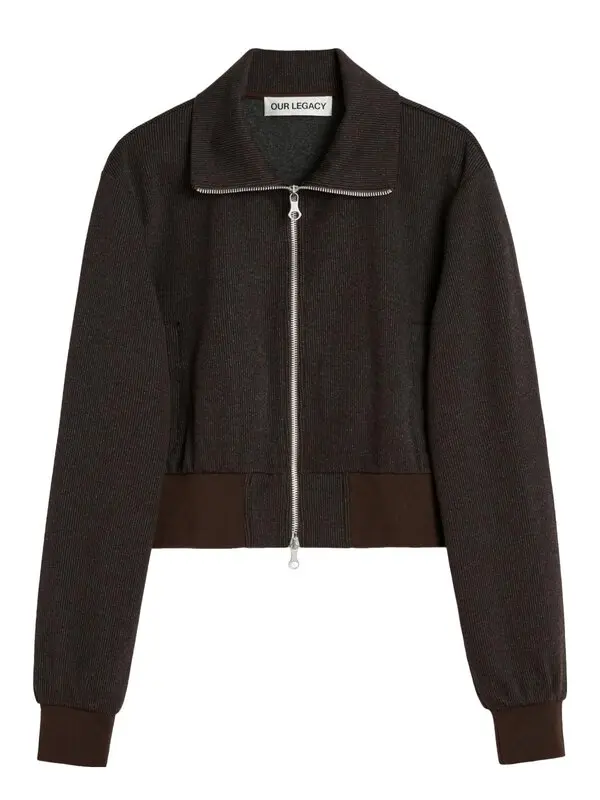 Our Legacy Ribbed Knit Zip-up Cardigan With Pinstripes - Black