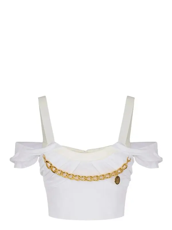 Elisabetta Franchi Cold Shoulder Chain Top - White