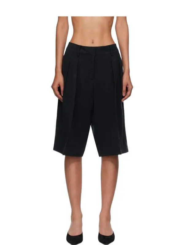 THE FRANKIE SHOP Bilbao Pleated Linen Bermuda Shorts - Black