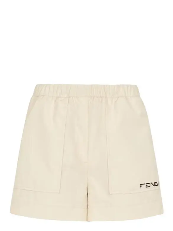 Fendi Logo Print Elasticated Waist Shorts - White