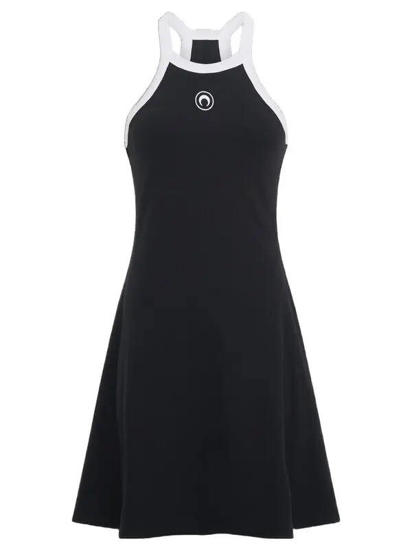 MARINE SERRE Sleeveless Embroidered Moon Logo Dress - Black