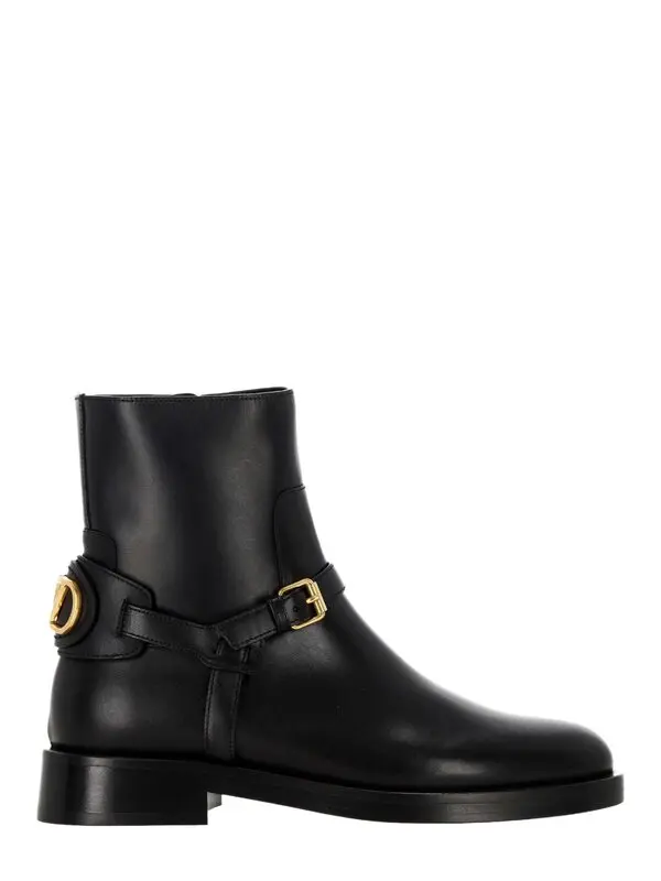 Valentino Garavani Leather Ankle Boots With Buckle Detailing - Black