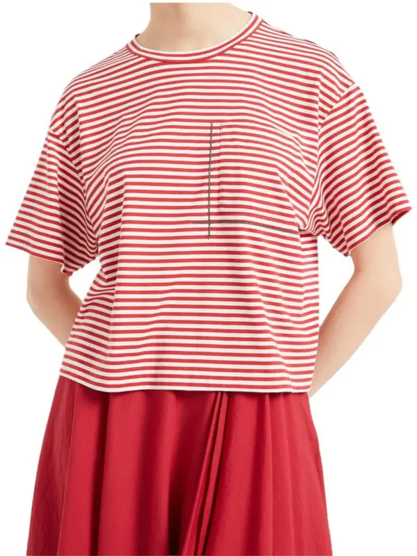 Brunello Cucinelli Striped Jersey Cropped T-shirt - Red