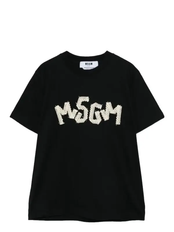 MSGM Logo Embroidered Short-sleeve Jersey T-shirt - Black