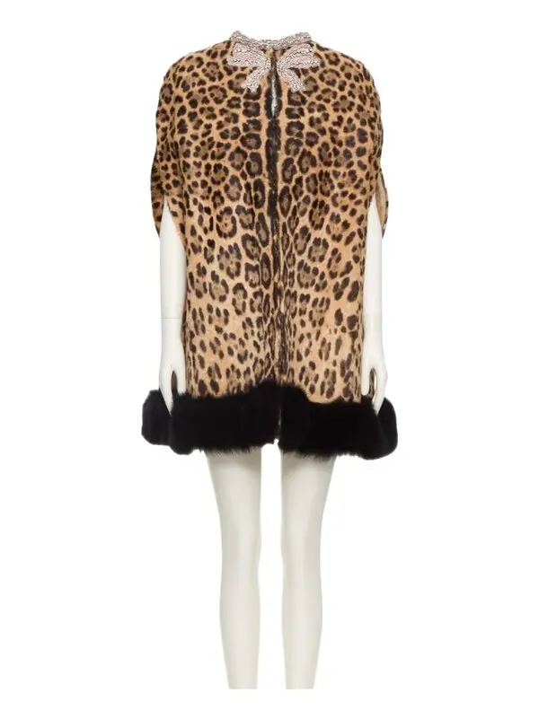 Valentino Garavani Animal Print Fur Trimmed Cape - Multicolor