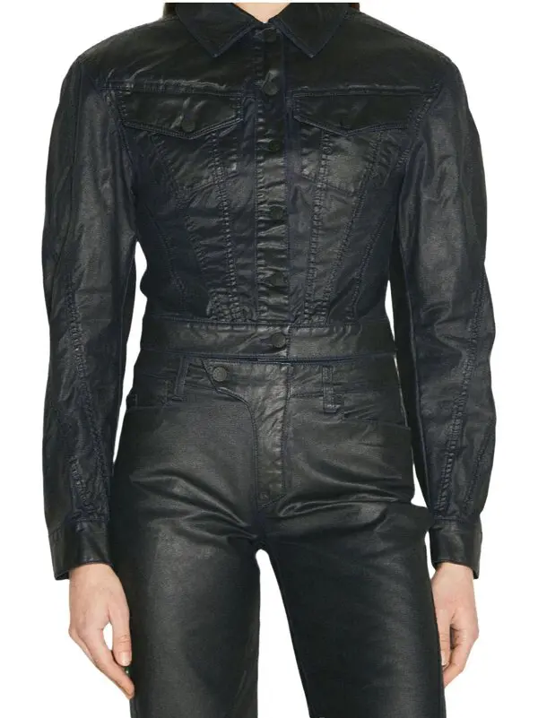 MUGLER Long-sleeved Denim Coat - Black