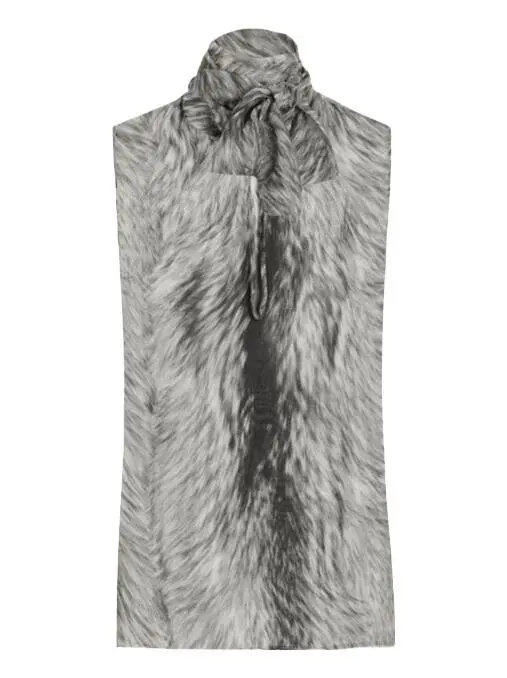 Dolce & Gabbana Fur-printed Chiffon Pussy-bow Shirt - Gray