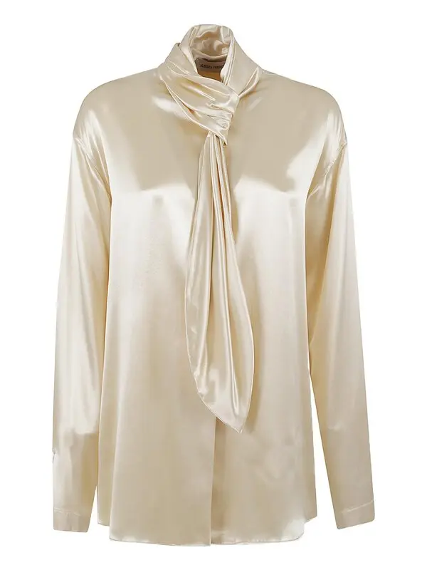 Alberta Ferretti Long Sleeve High Neck Shirt With Bow Detail - Ivory