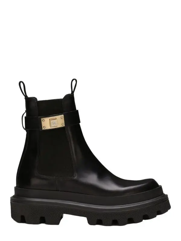 Dolce & Gabbana Ankle Boots With Branded Buckle Detail - Black