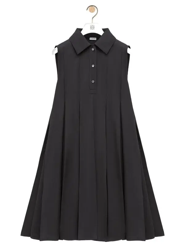 Loewe Sleeveless Stretch Viscose Trapeze Dress With Polo Collar - Black