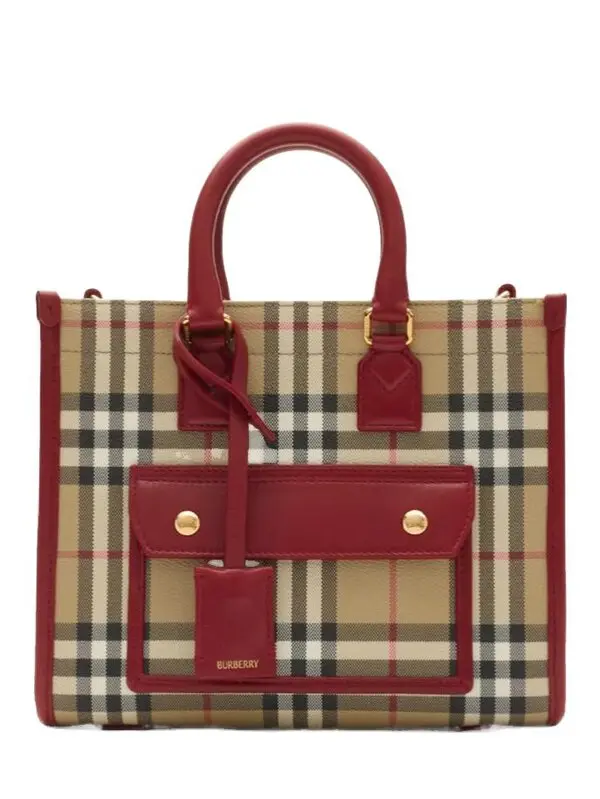 Burberry Mini Freya Checked Tote Bag - Red