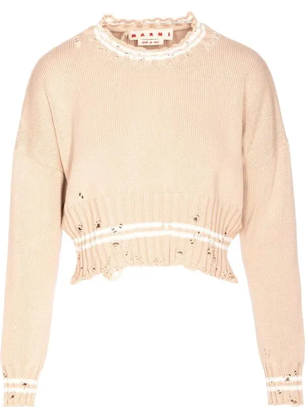 Marni Distressed Crewneck Knitted Jumper - Beige