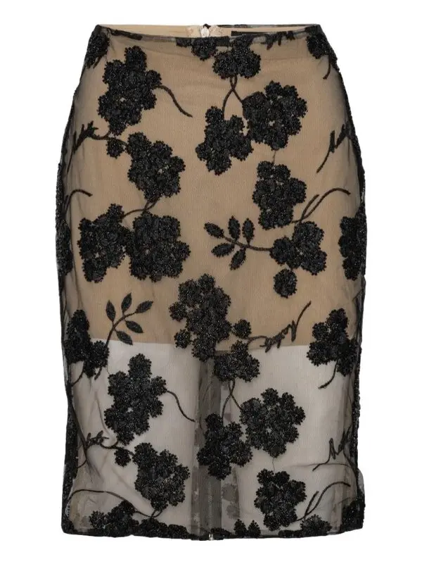 ROTATE BY BIRGER CHRISTENSEN Embroidered Sequined Mesh Skirt - Black