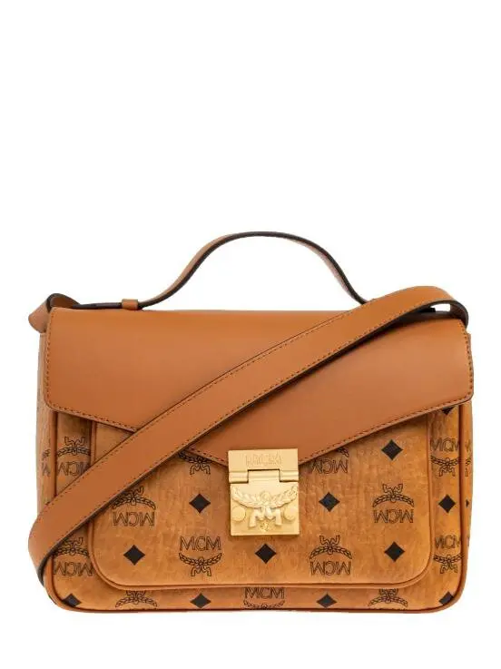 Mcm Tracy Satchel Tote Bag With Gold Clasp - Brown