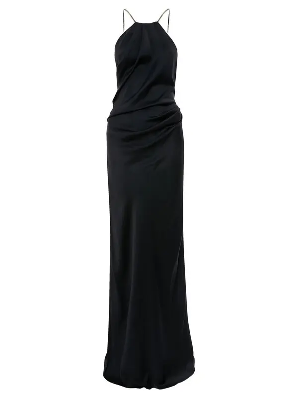 Victoria Beckham Sleeveless Gown With Chain Straps And Pleats - Navy Blue