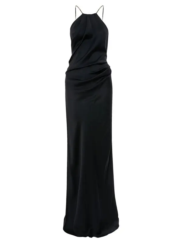 Victoria Beckham Sleeveless Gown With Chain Straps And Pleats - Navy