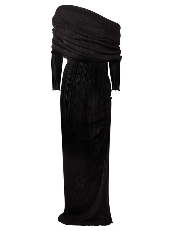 Alaïa Strapless Maxi Dress With Draped Neckline And Slit Detail - Black