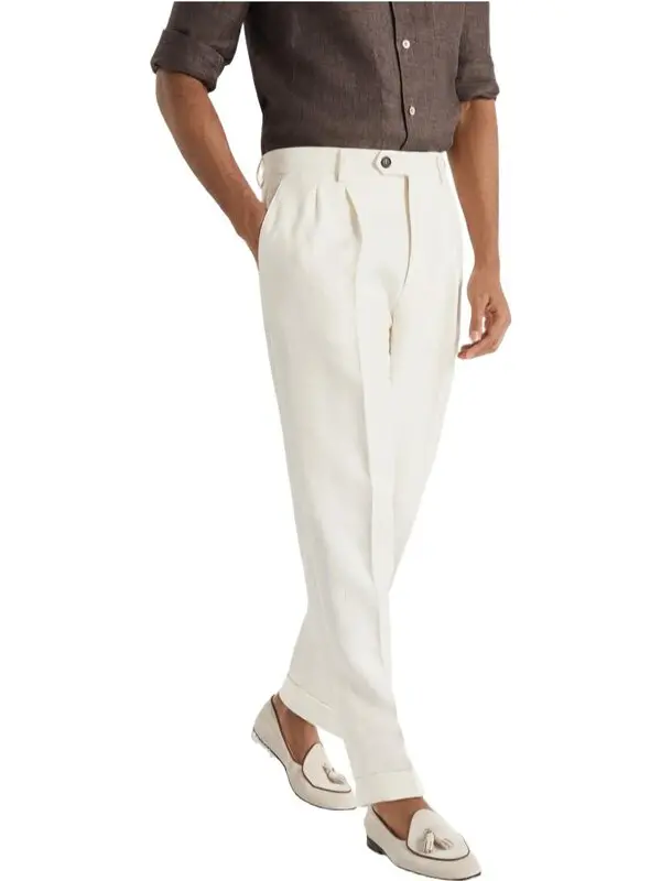Brunello Cucinelli Pleated Twill Trousers - Panama