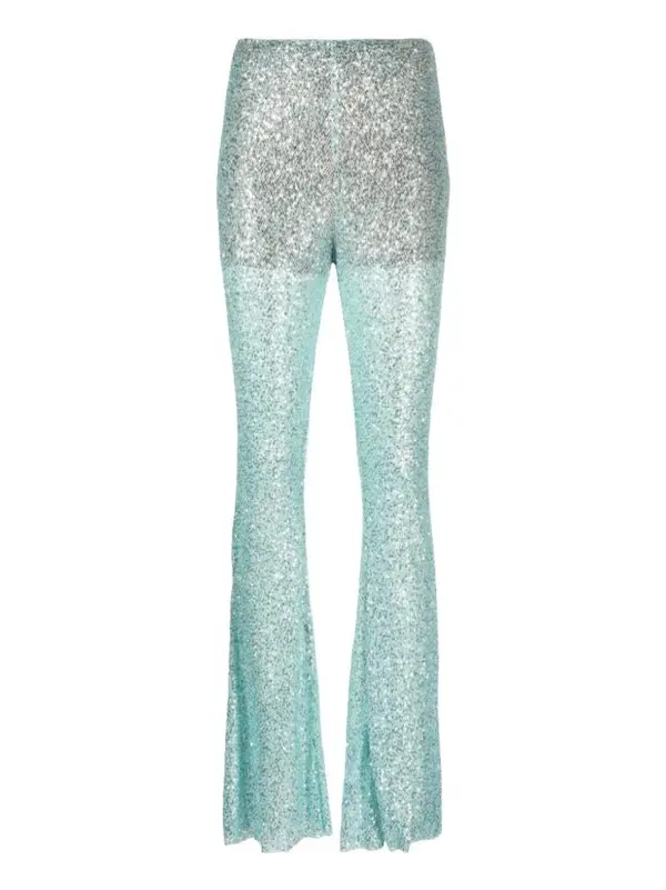 SELF-PORTRAIT Beaded Fishnet Trousers - Blue