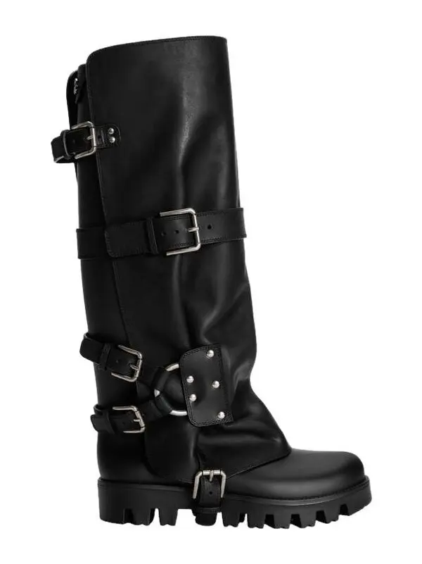 Dolce & Gabbana Buckle-strap Knee-high Biker Boots - Black