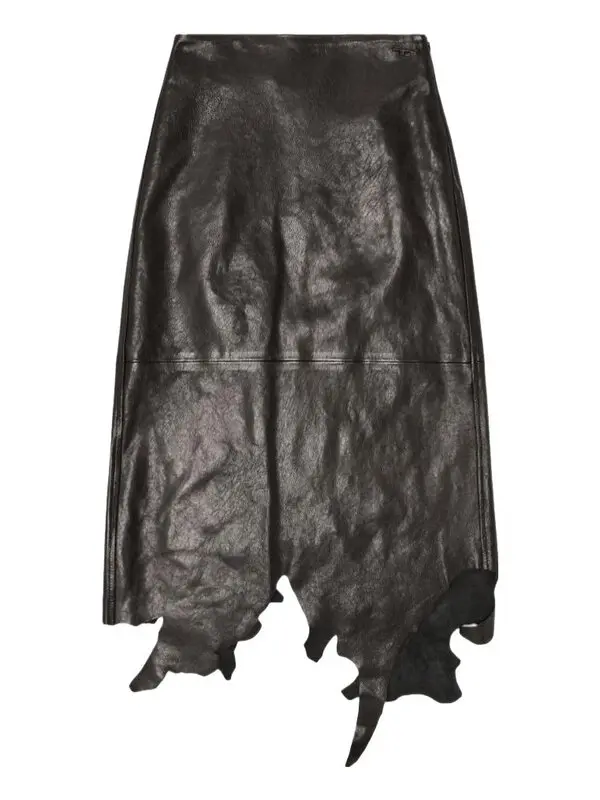 DIESEL® Leather Midi Skirt With Jagged Hem - Black