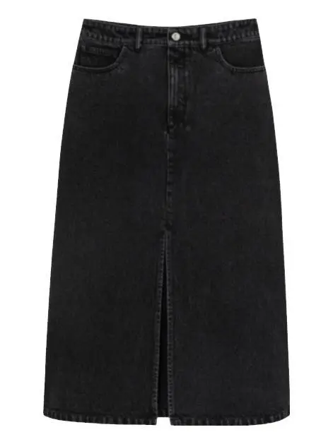 A.p.c. Split-front Denim Midi Skirt - Water-washed Black