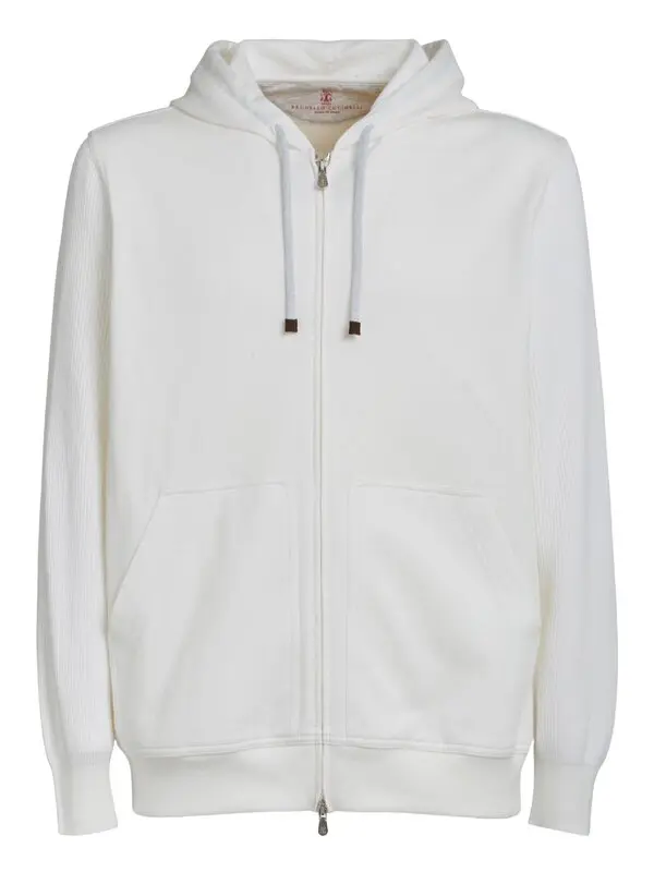 Brunello Cucinelli Long Sleeve Zip-up Hoodie With Drawstring - Off White