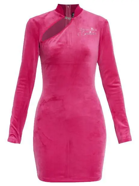 Versace Velvet Mini Dress With Logo Strap-buckle - Pink