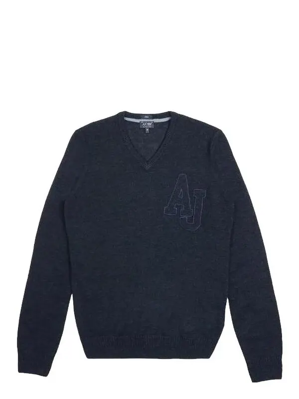 Emporio Armani V-neck Long-sleeved Pullover With Logo Detail - Black