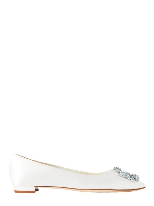 Manolo Blahnik Crystal Embellished Pointed Toe Flats - White