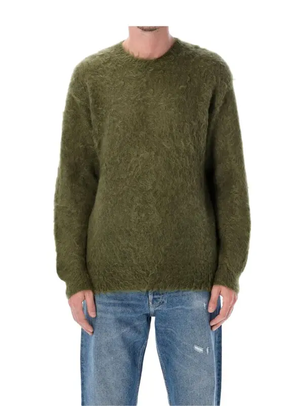 Auralee Brushed Mohair Crewneck Knitwear - Olive