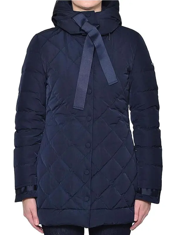 Emporio Armani Hooded Quilted Down Jacket With Ribbon Detail - Blue