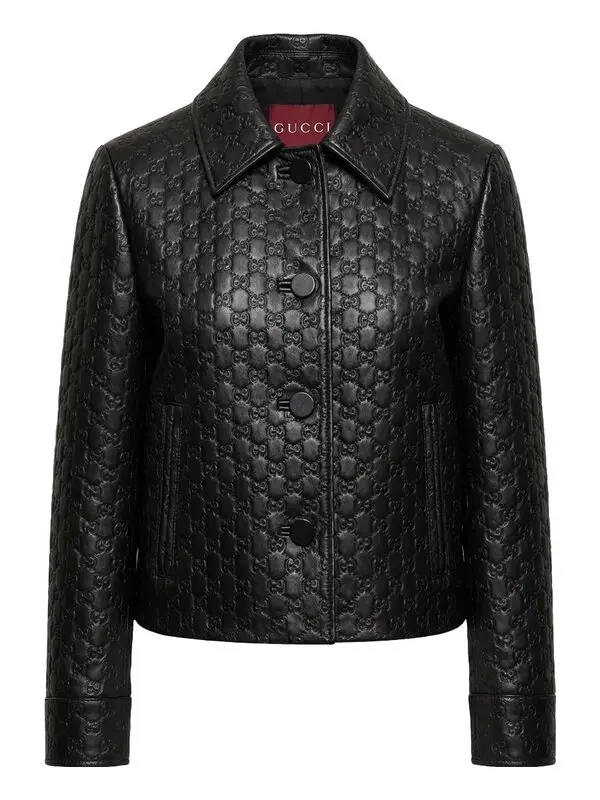 Gucci Embossed Gg Leather Jacket - Black