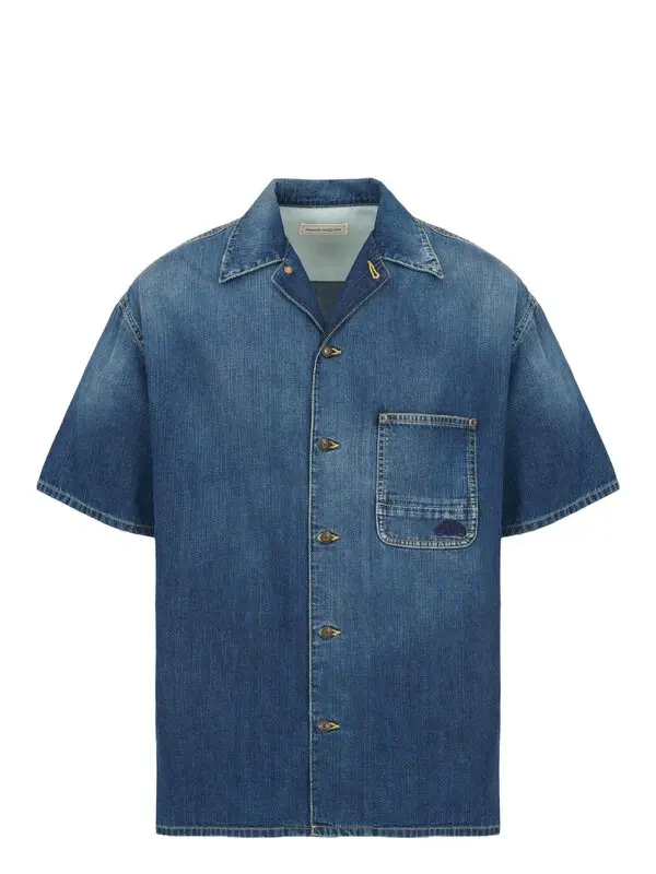 Alexander McQueen Collared Short-sleeved Denim Shirt - Blue