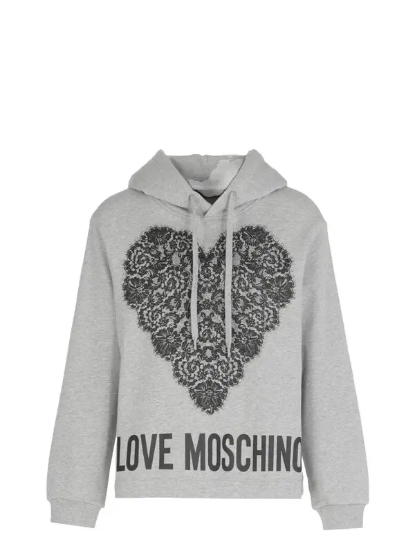 Moschino Hooded Sweatshirt With Lace Heart Detail - Gray