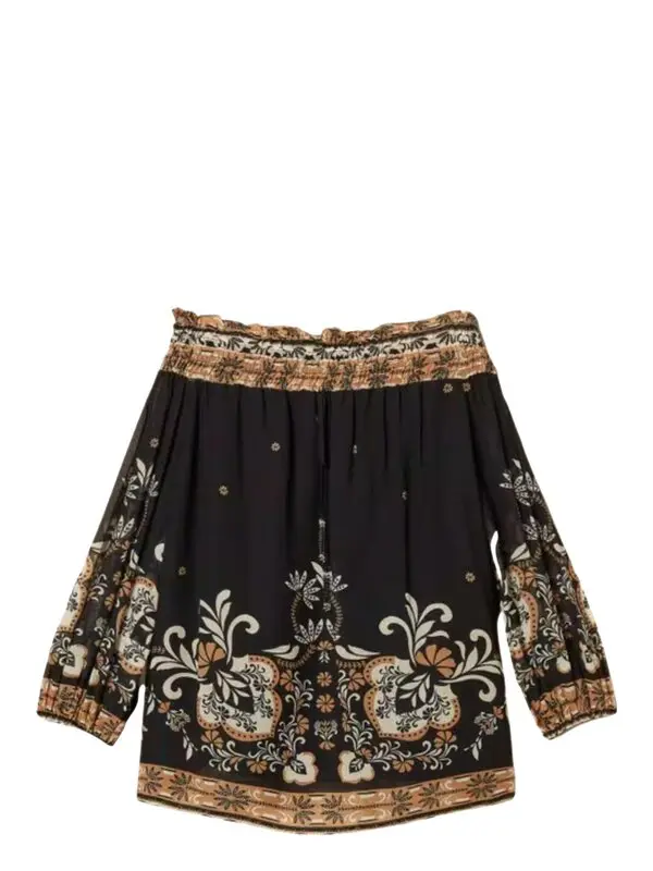 TWINSET Printed Off-shoulder Long Sleeve Blouse - Black
