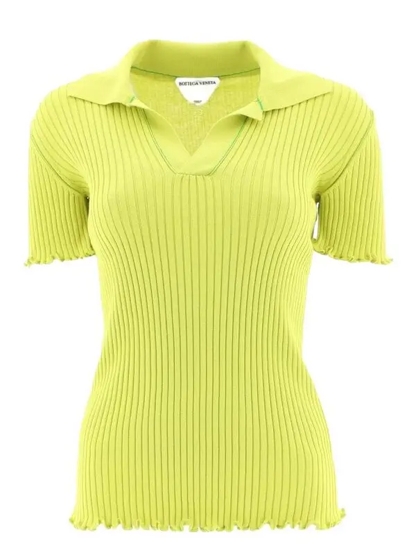 Bottega Veneta Ribbed-knit Short-sleeve Polo Top - Black