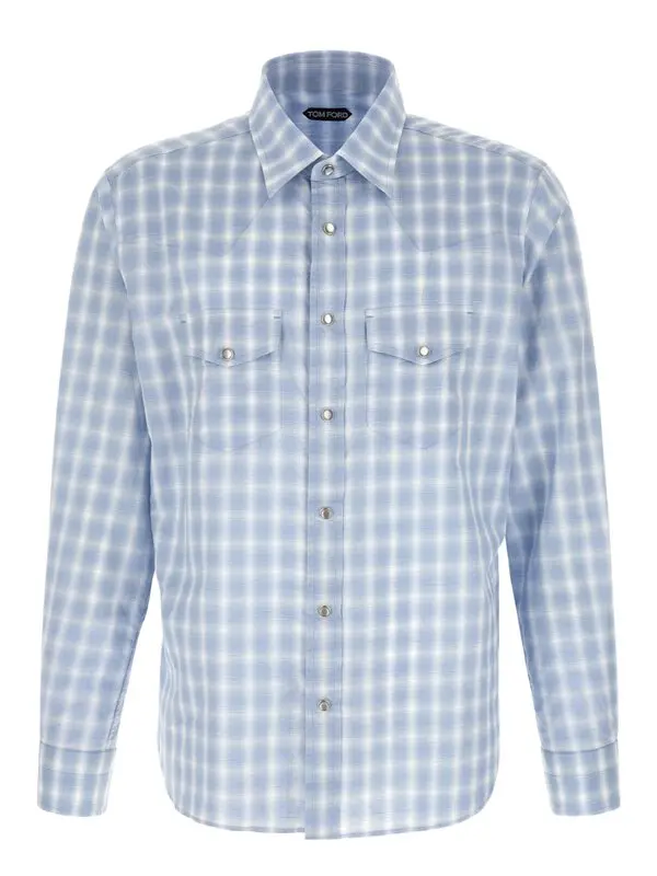 TOM FORD Check Snap-button Shirt - Light Blue