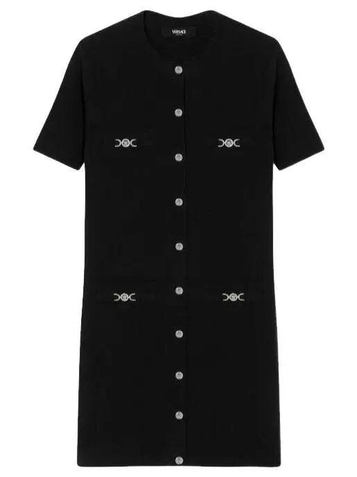 Versace Crewneck Knitted Shirt Dress With Embellishments - Black